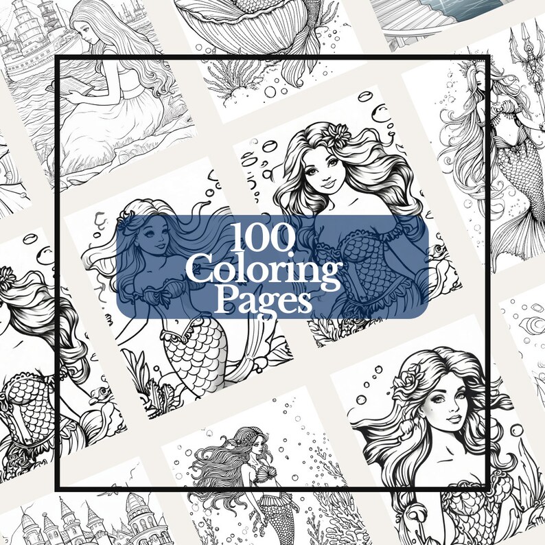 100 the Ultimate Jumbo Bundle Mermaids Coloring Pages, Mystical ...