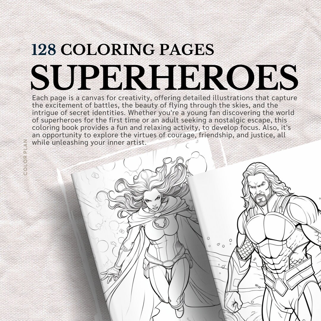 Super Bundle 128 Coloring Pages, Epic Heroes: the Ultimate Superhero Coloring Adventure, Promote ...