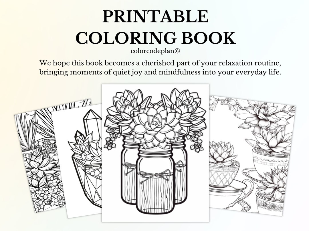 Succulent Serenity Coloring Book, 100 Coloring Pages, Calming ...