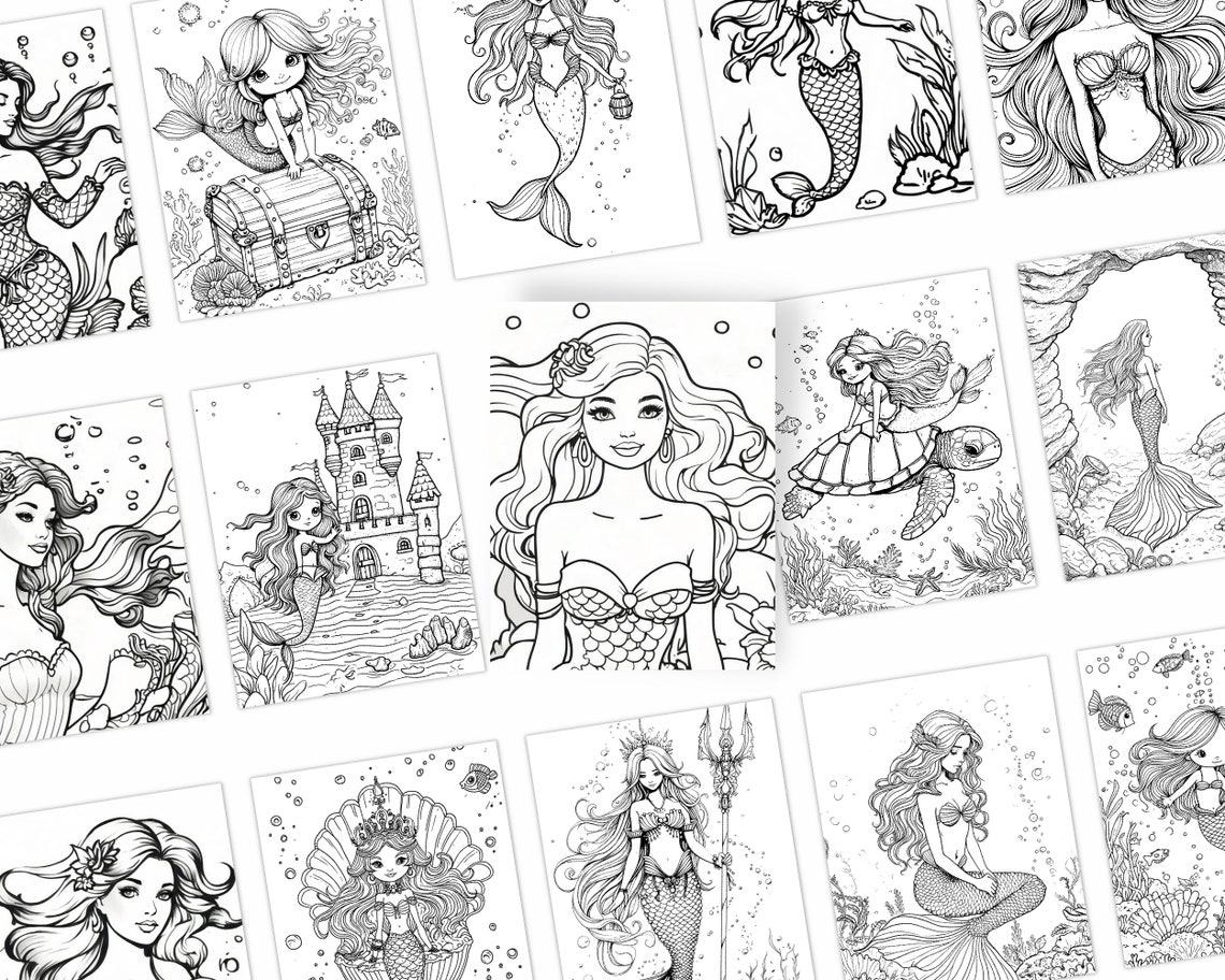 100 the Ultimate Jumbo Bundle Mermaids Coloring Pages, Mystical ...