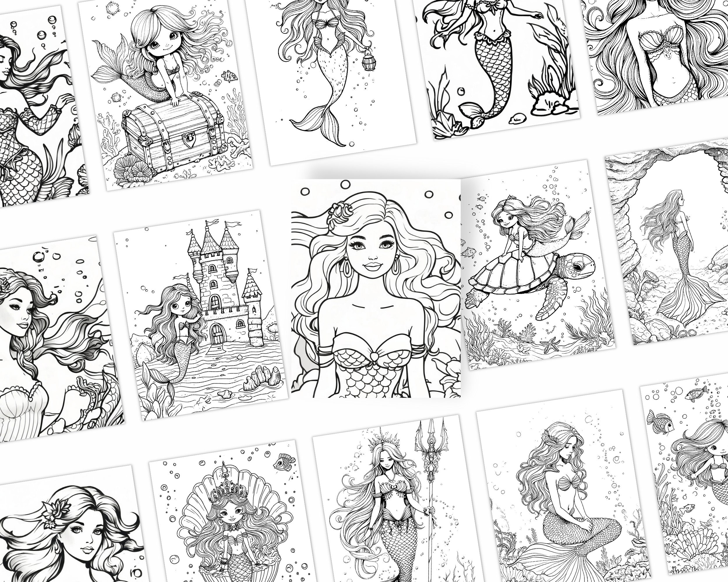 100 the Ultimate Jumbo Bundle Mermaids Coloring Pages, Mystical ...