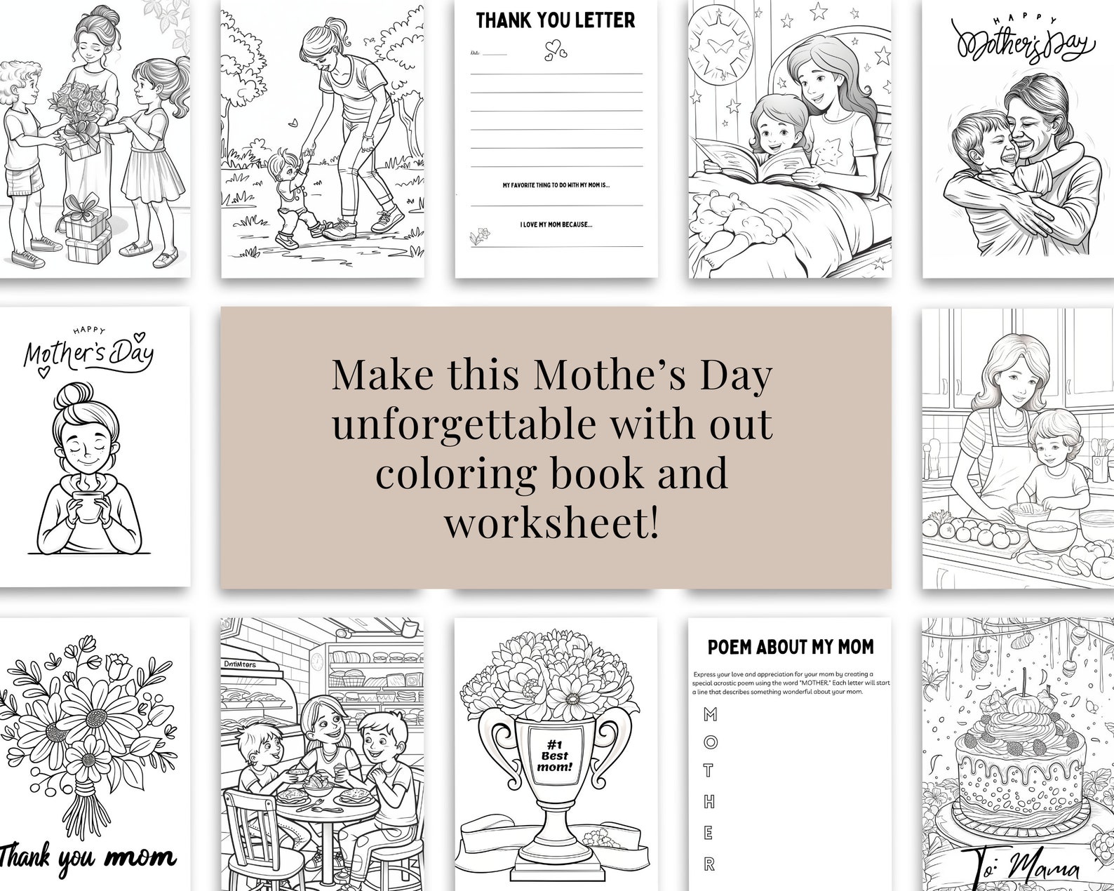 Mother's Day Kids Worksheets, Coloring Book, Happy Mothers Day, Mothers ...