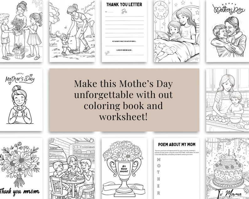 Mother's Day Kids Worksheets, Coloring Book, Happy Mothers Day, Mothers ...