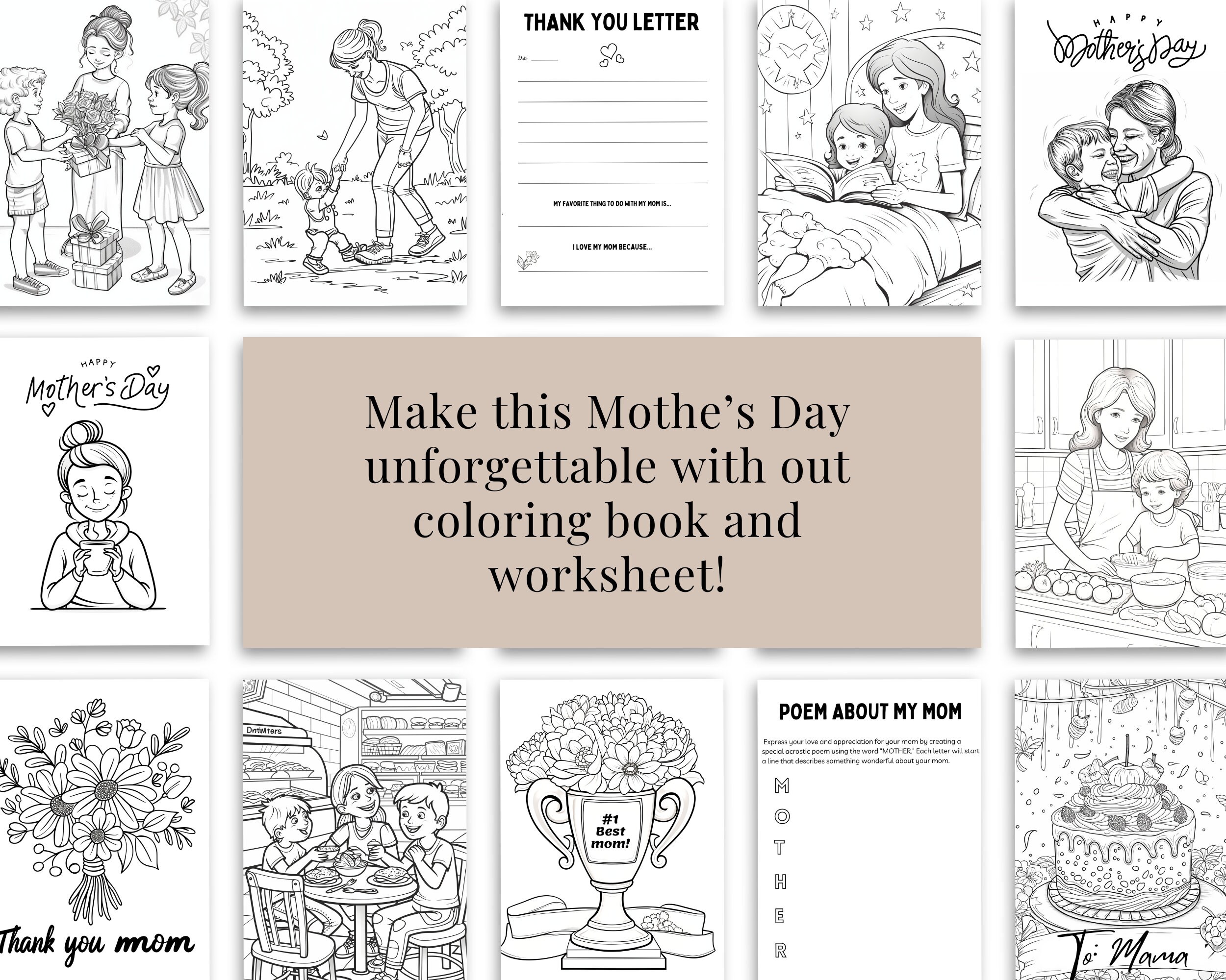 Mother's Day Kids Worksheets, Coloring Book, Happy Mothers Day, Mothers ...
