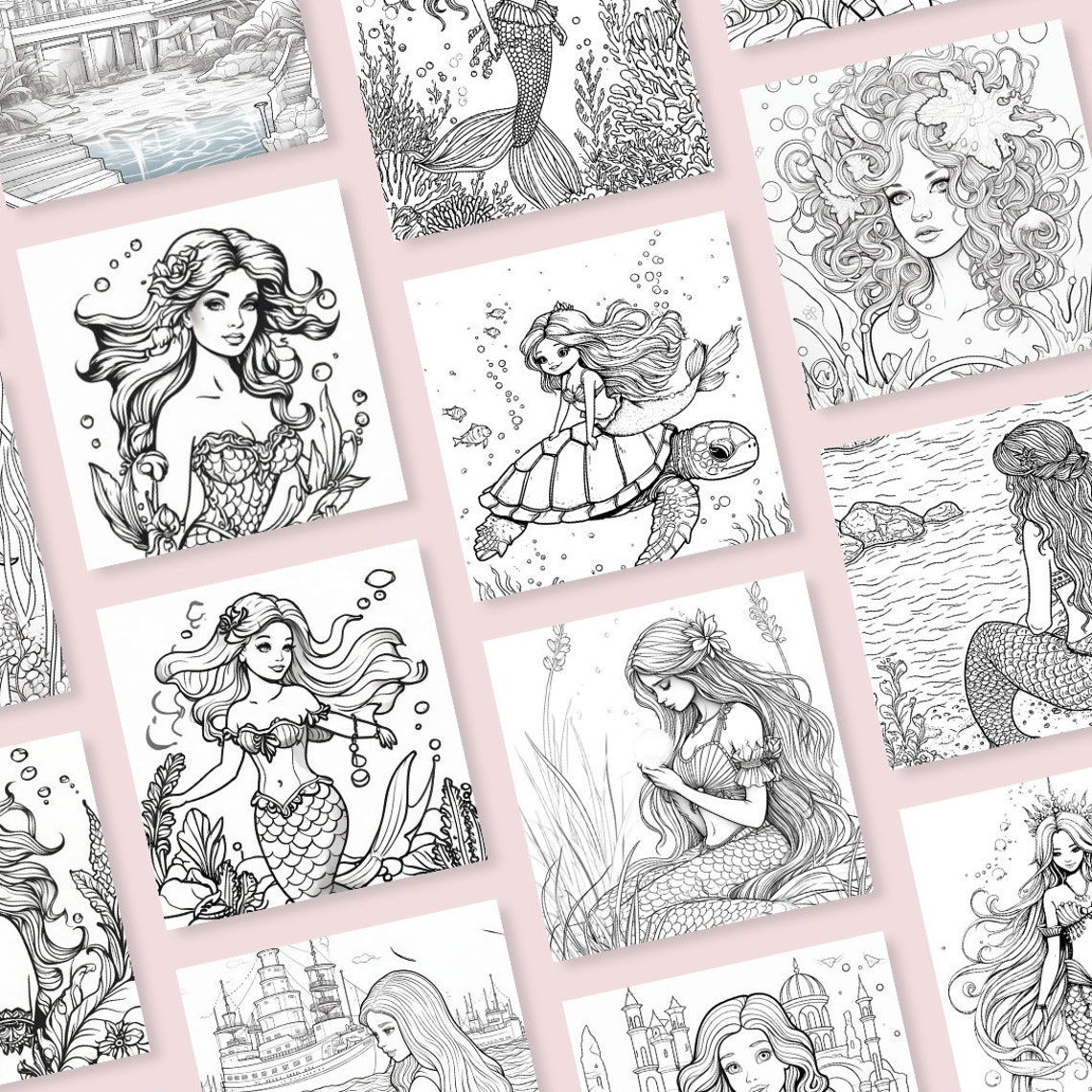 100 the Ultimate Jumbo Bundle Mermaids Coloring Pages, Mystical ...