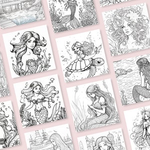 100 the Ultimate Jumbo Bundle Mermaids Coloring Pages, Mystical ...