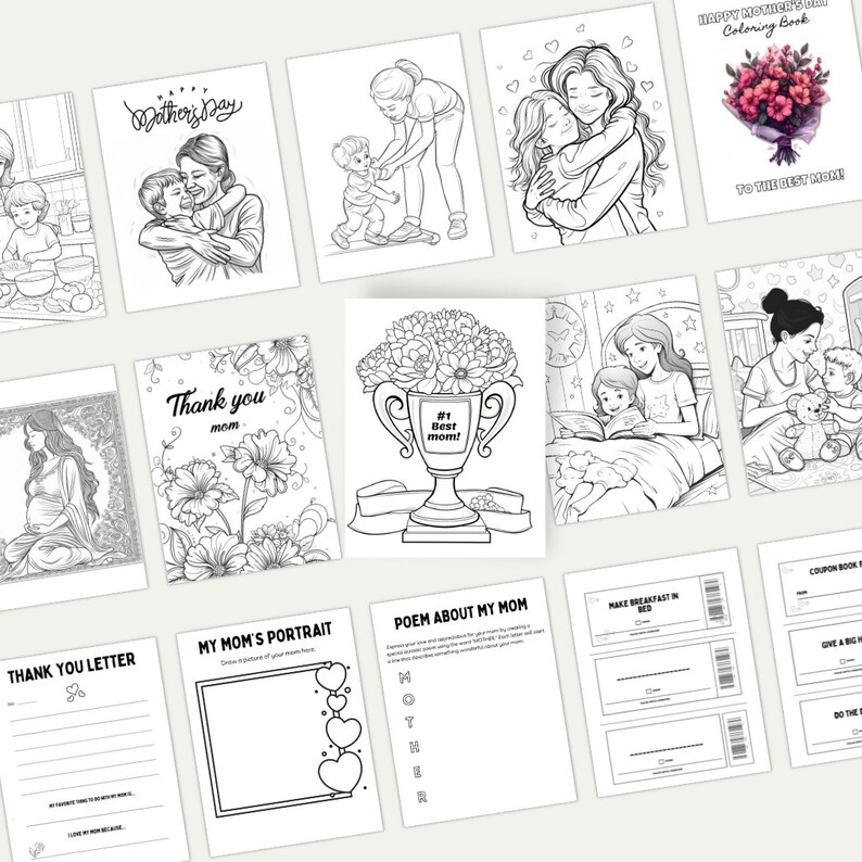 Mother's Day Kids Worksheets, Coloring Book, Happy Mothers Day, Mothers ...