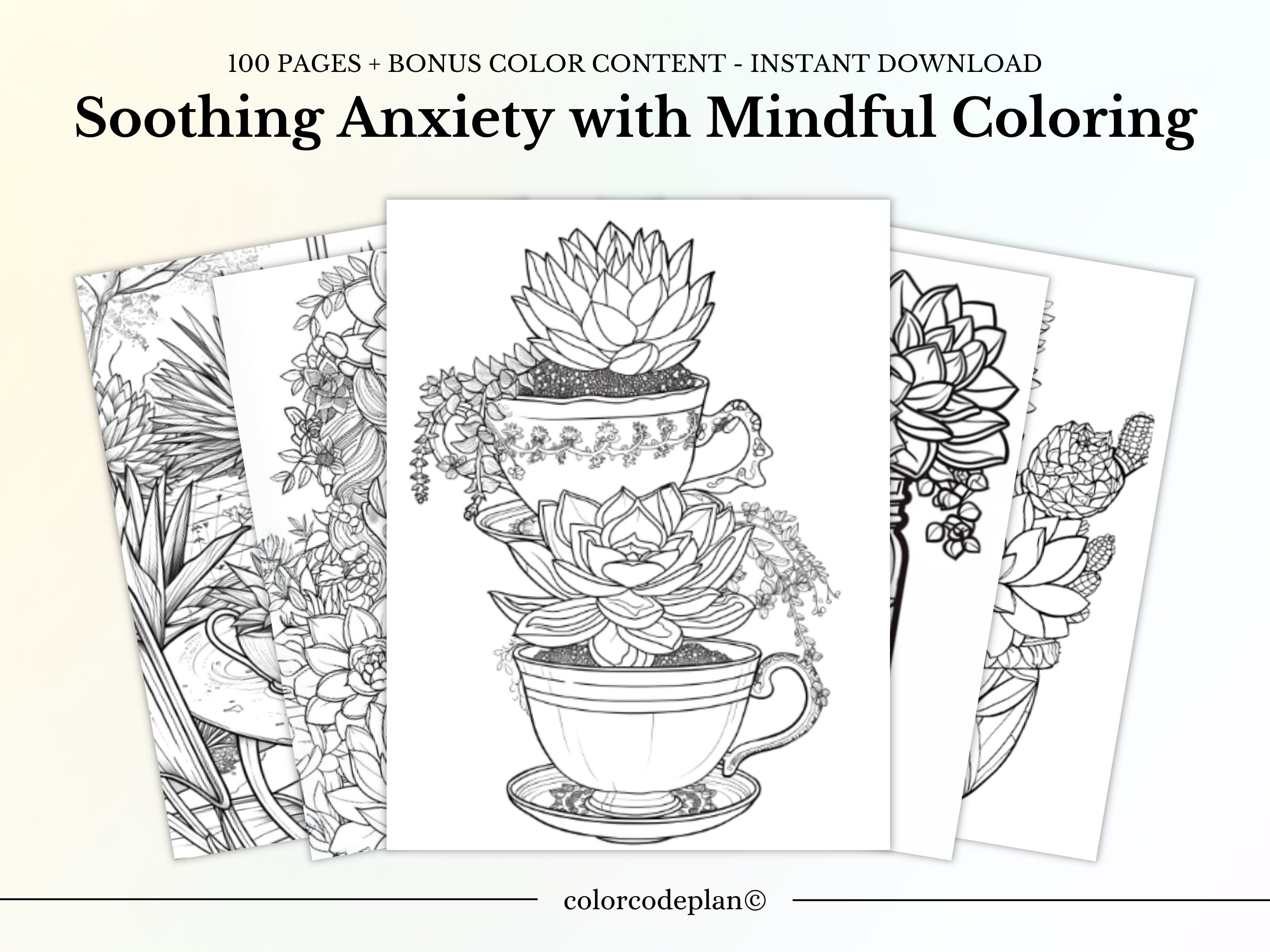 Succulent Coloring Book: 100 Calming Pages, Cactus Art (pdf Download ...