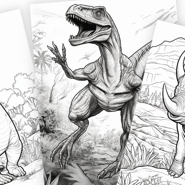 Printable Dinosaur Coloring Book - Etsy