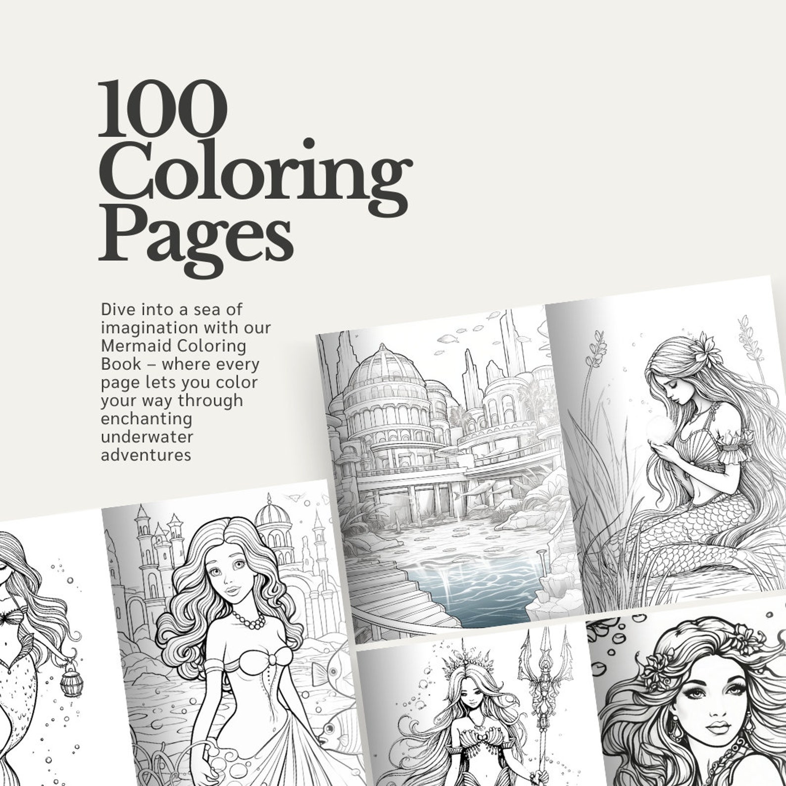 100 the Ultimate Jumbo Bundle Mermaids Coloring Pages, Mystical ...