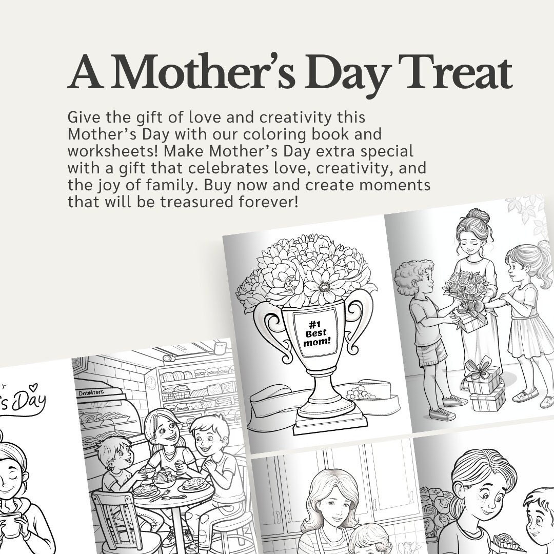 Mother's Day Kids Worksheets, Coloring Book, Happy Mothers Day, Mothers ...