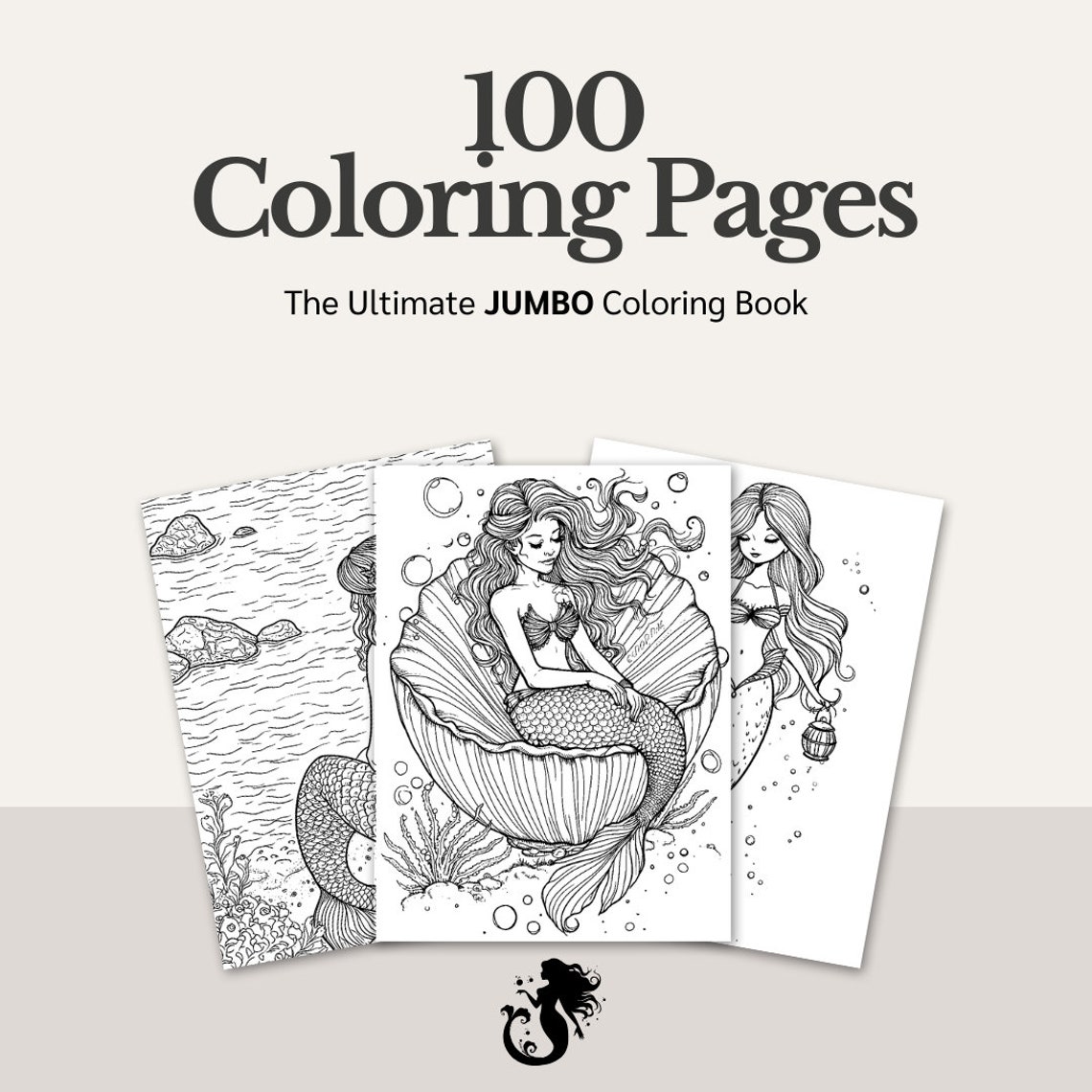 100 the Ultimate Jumbo Bundle Mermaids Coloring Pages, Mystical ...