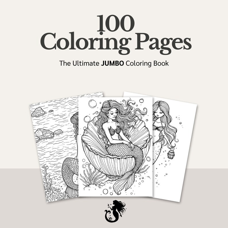 100 the Ultimate Jumbo Bundle Mermaids Coloring Pages, Mystical ...
