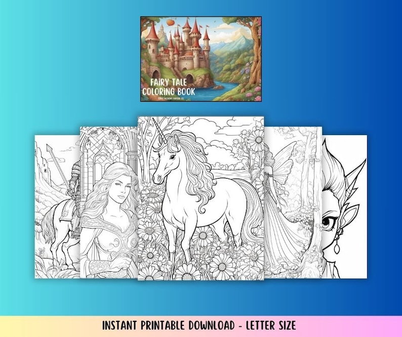 Cute Fairy Tales Fantasy Coloring Pages, Coloring Book, Instant ...