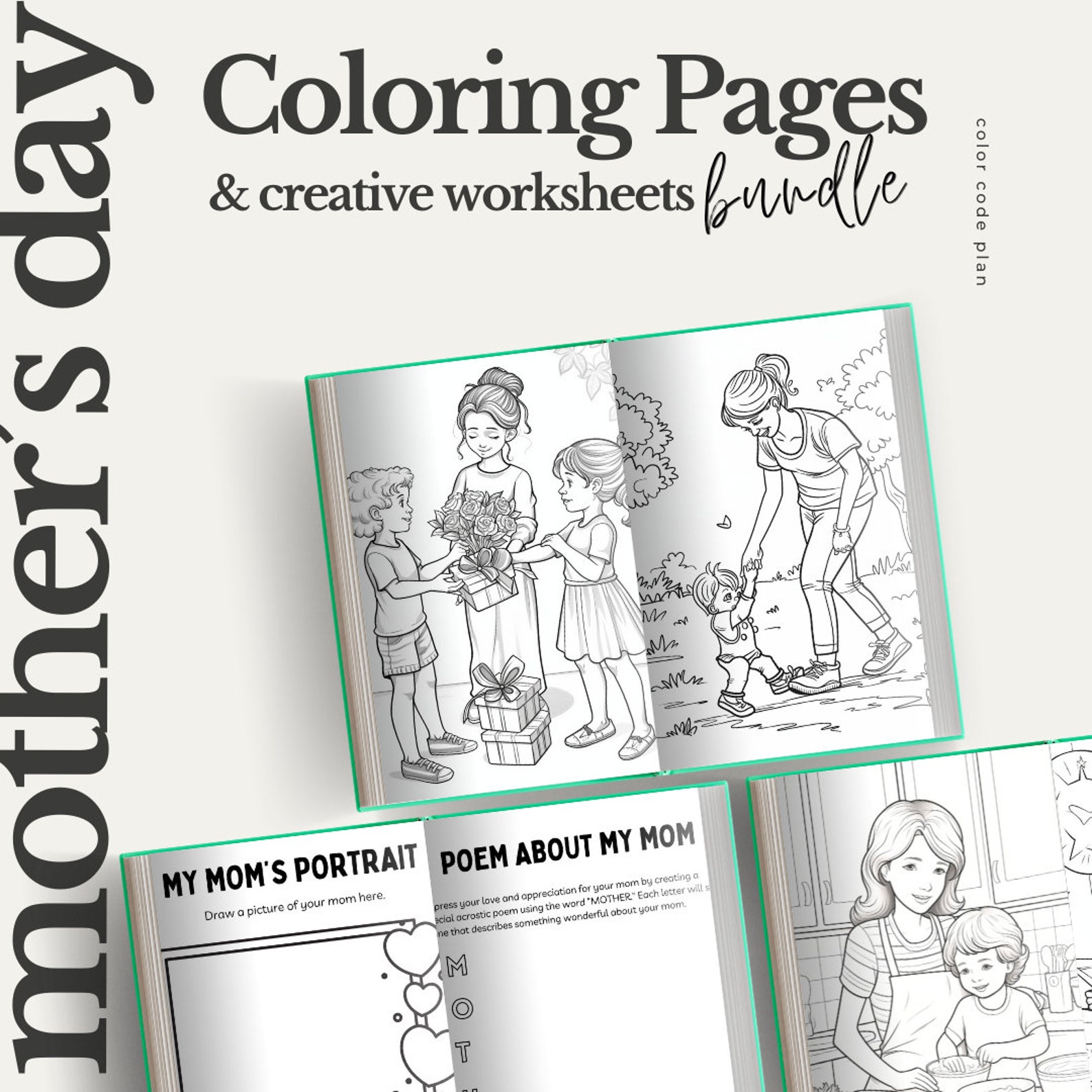 Mother's Day Kids Worksheets, Coloring Book, Happy Mothers Day, Mothers ...