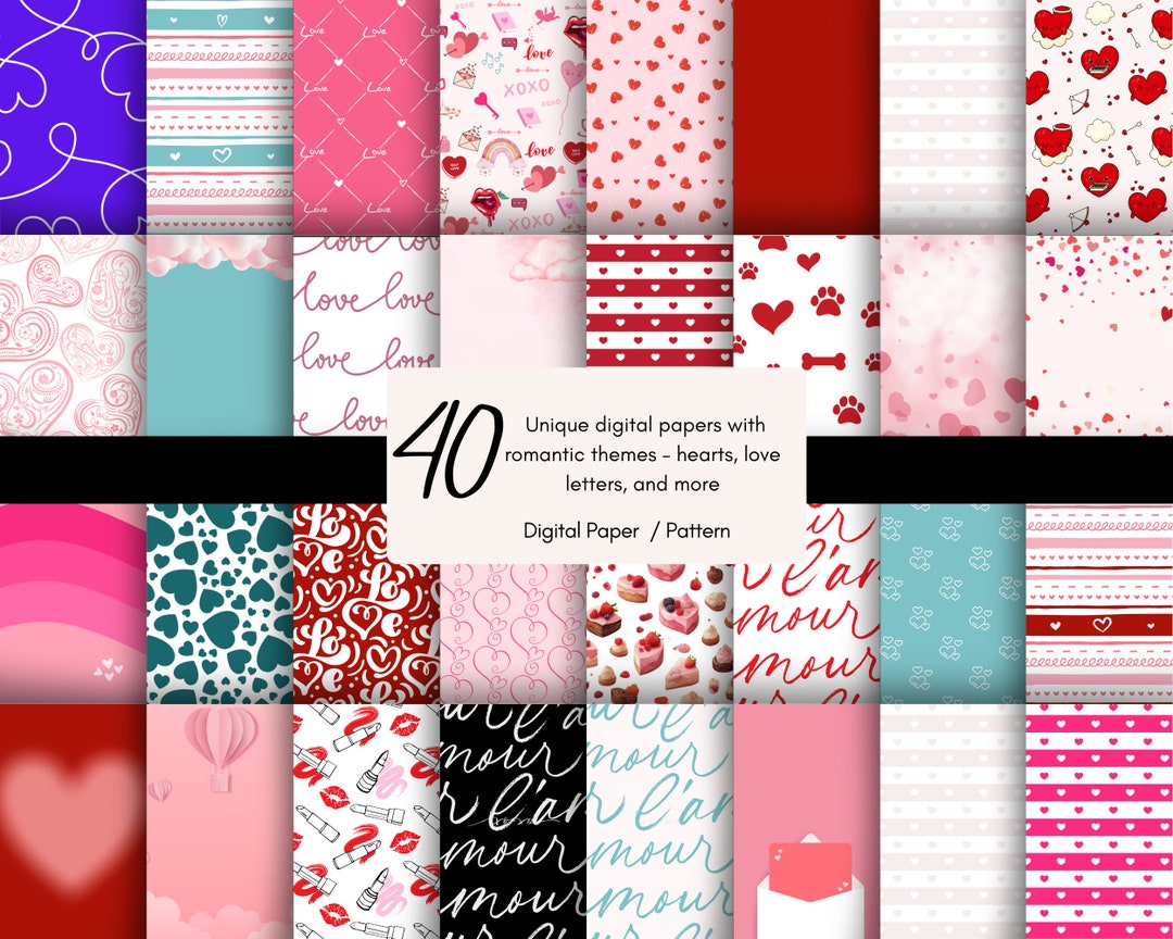 40 Valentine's Day Digital Paper Bundle, Printable Scrapbook Papers ...