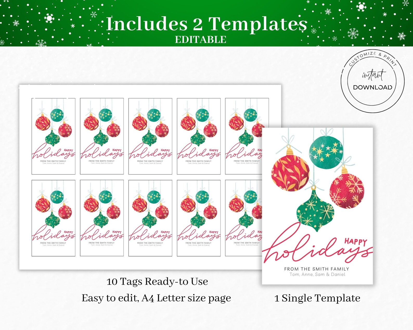 Editable Holiday Tag Printable Christmas Tags for Quick and - Etsy