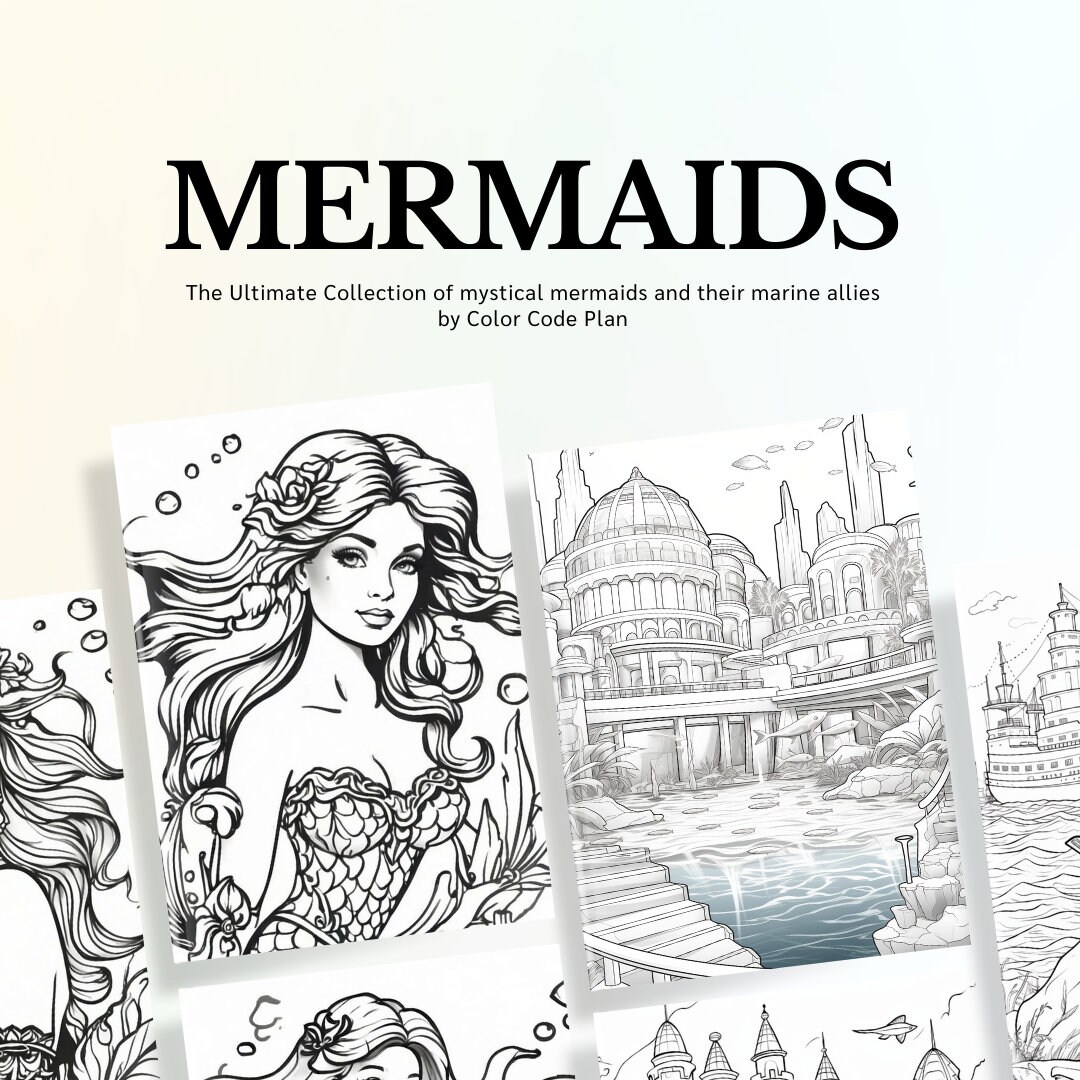 100 the Ultimate Jumbo Bundle Mermaids Coloring Pages, Mystical ...