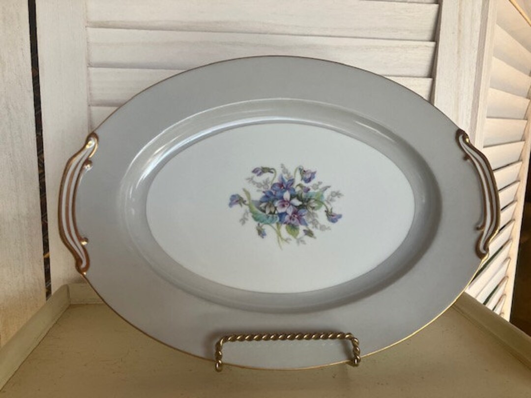 Vintage 1940s Noritake 12" X 9" Oval Serving Platter - Blue Floral With ...