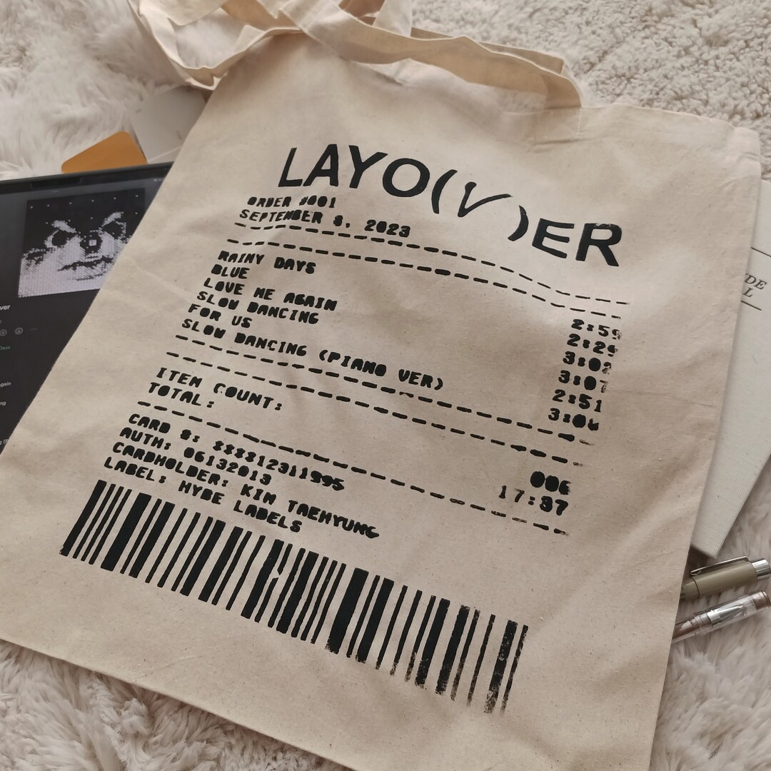BTS V Layover Tote Bag, Receipt Tote Bag, Tote Bag, Kim Taehyung, Kpop ...