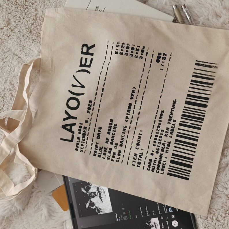 BTS V Layover Tote Bag, Receipt Tote Bag, Tote Bag, Kim Taehyung, Kpop ...