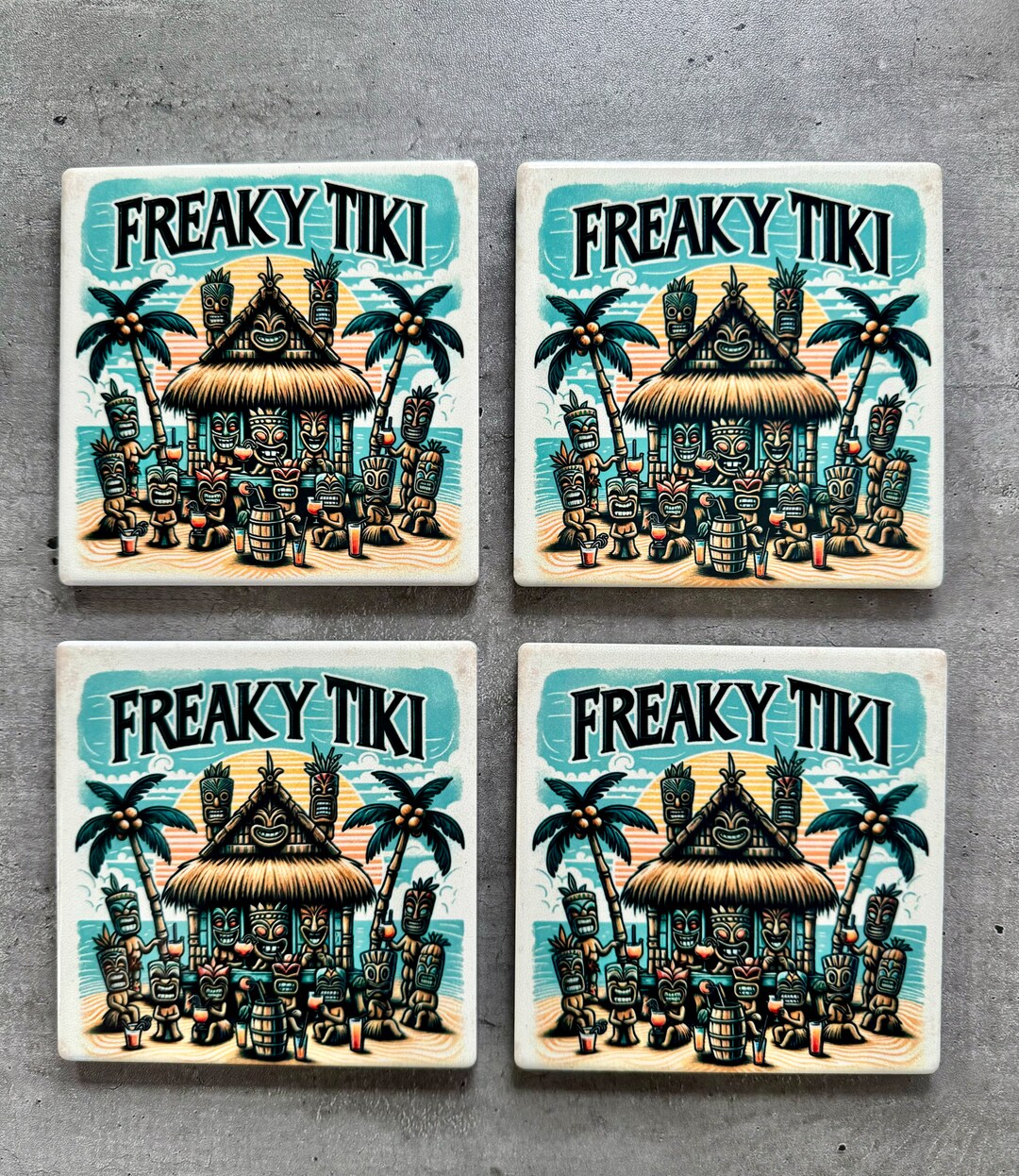 Freaky Tiki Drink Coasters ! Set of 4 - Etsy