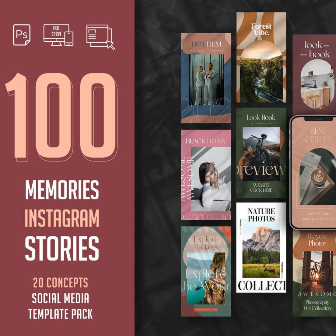 100 Memories Instagram Social Media Stories Reels PSD Templates Easy ...