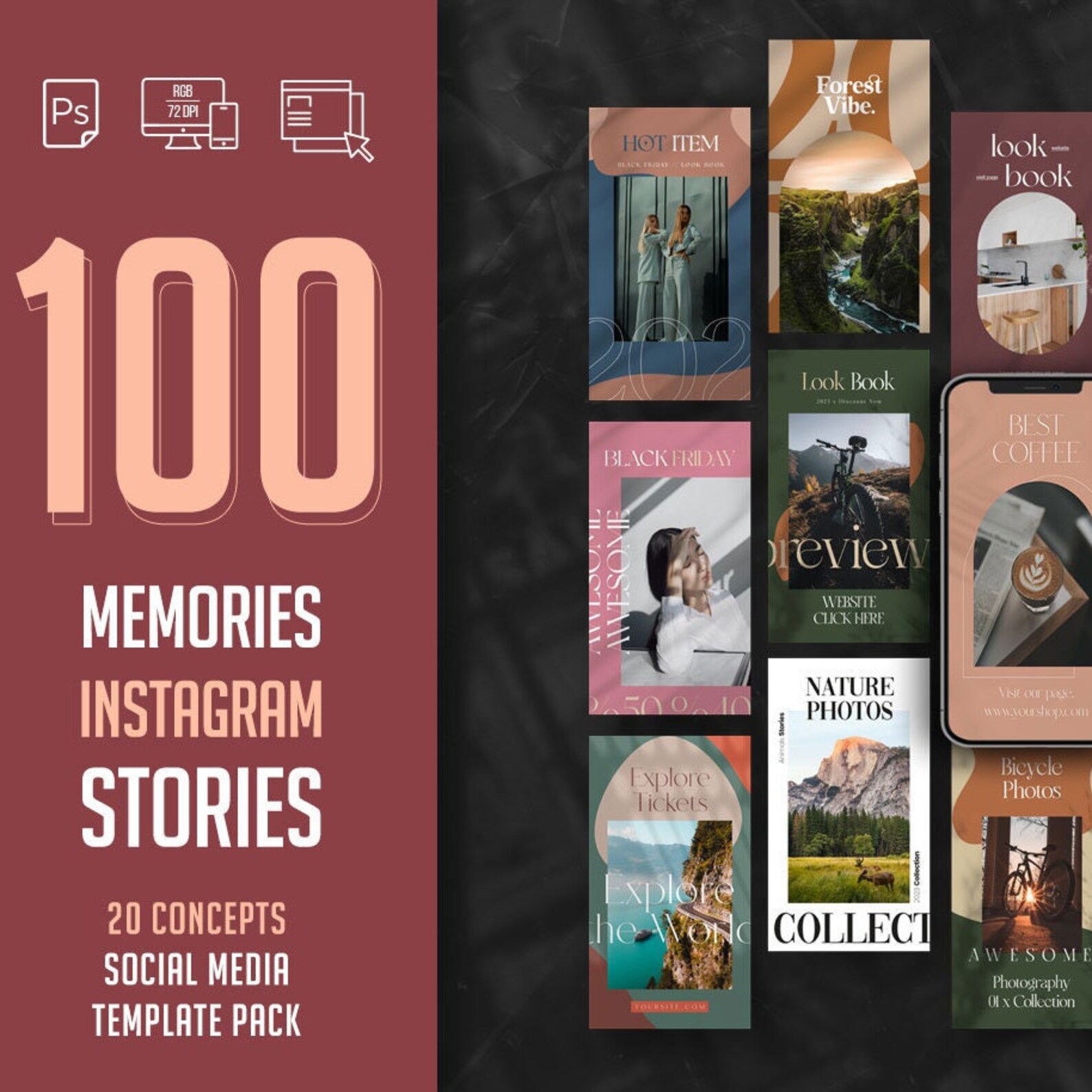 100 Memories Instagram Social Media Stories Reels PSD Templates Easy ...