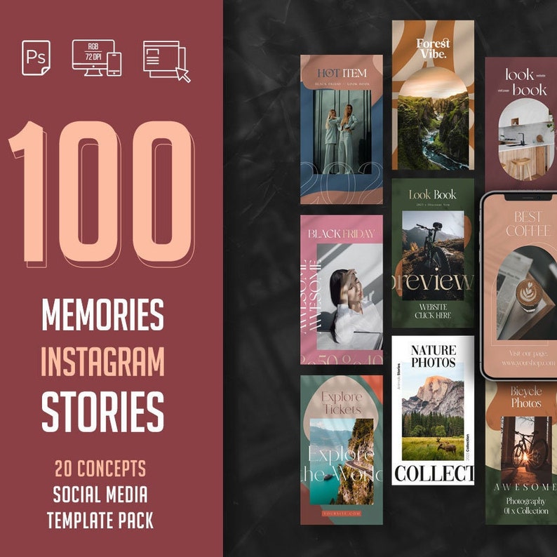 100 Memories Instagram Social Media Stories Reels PSD Templates Easy ...