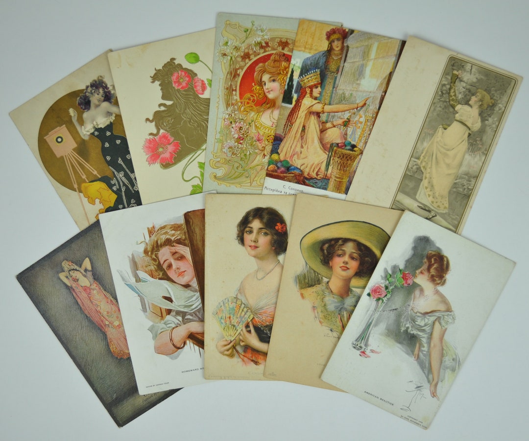 Group of 10 Art Deco Woman Postcards - Etsy