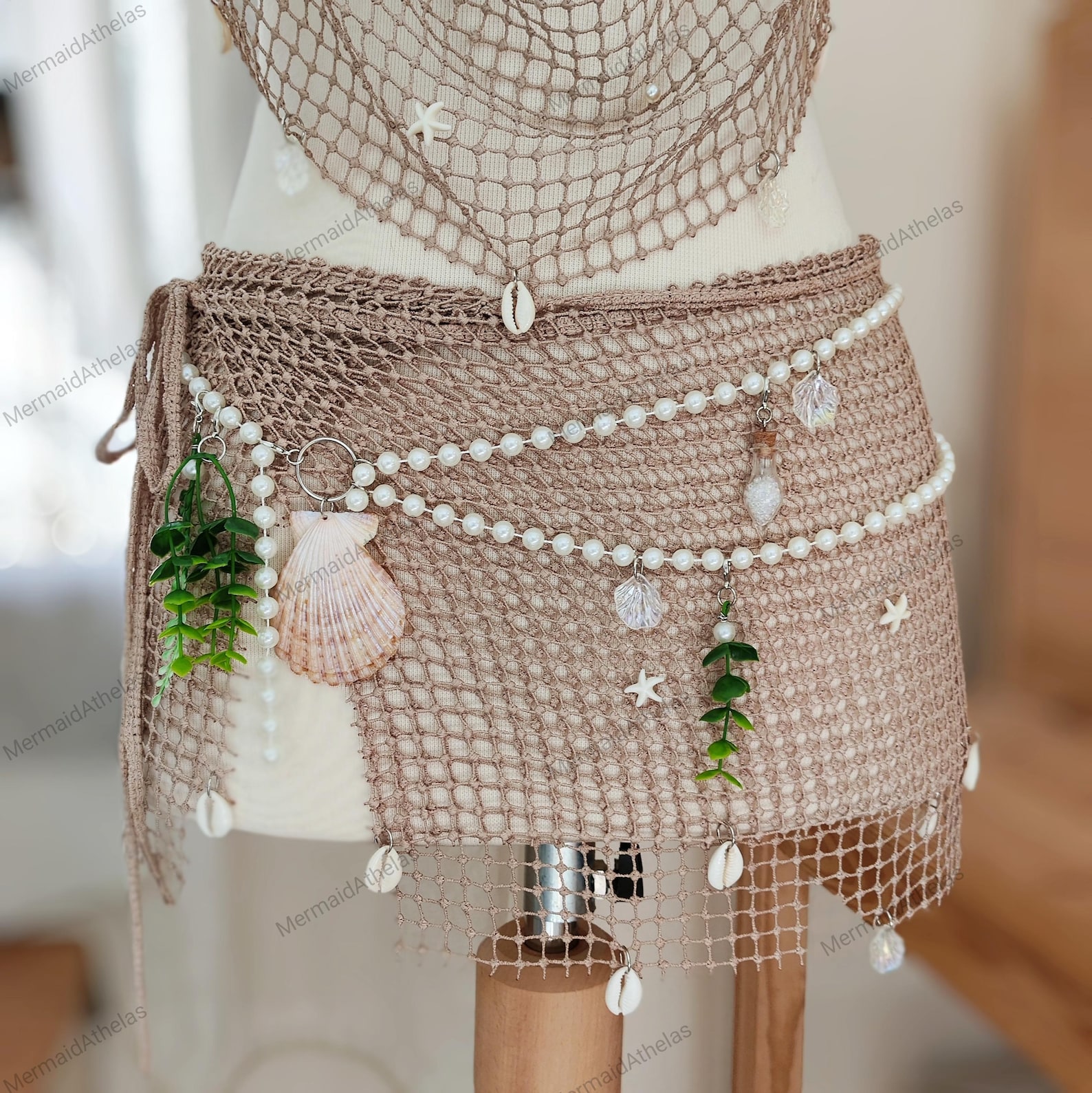 Fishnet Mermaid Skirt With Pearly Belt for Beach Party, Halloween ...