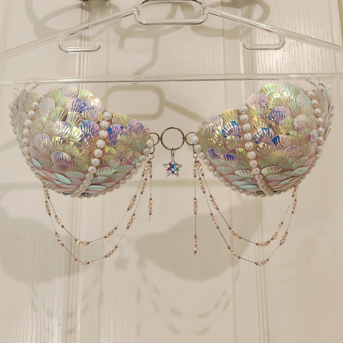 Mermaid Bra Top: Seashell & Pearl Fish Scale Costume - Etsy