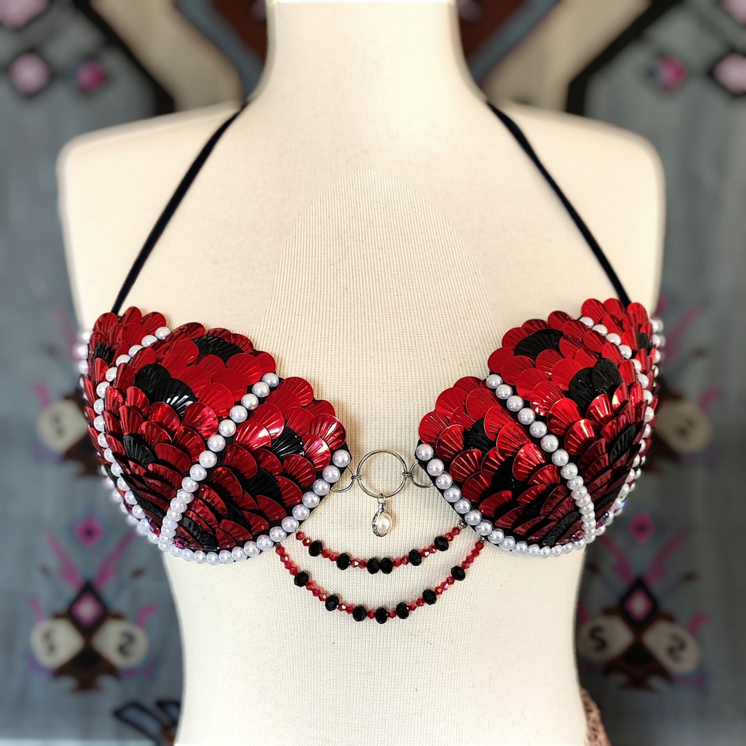 Red Mermaid/siren Bra From Fish Scales and Pearls for Mermaid Costume ...