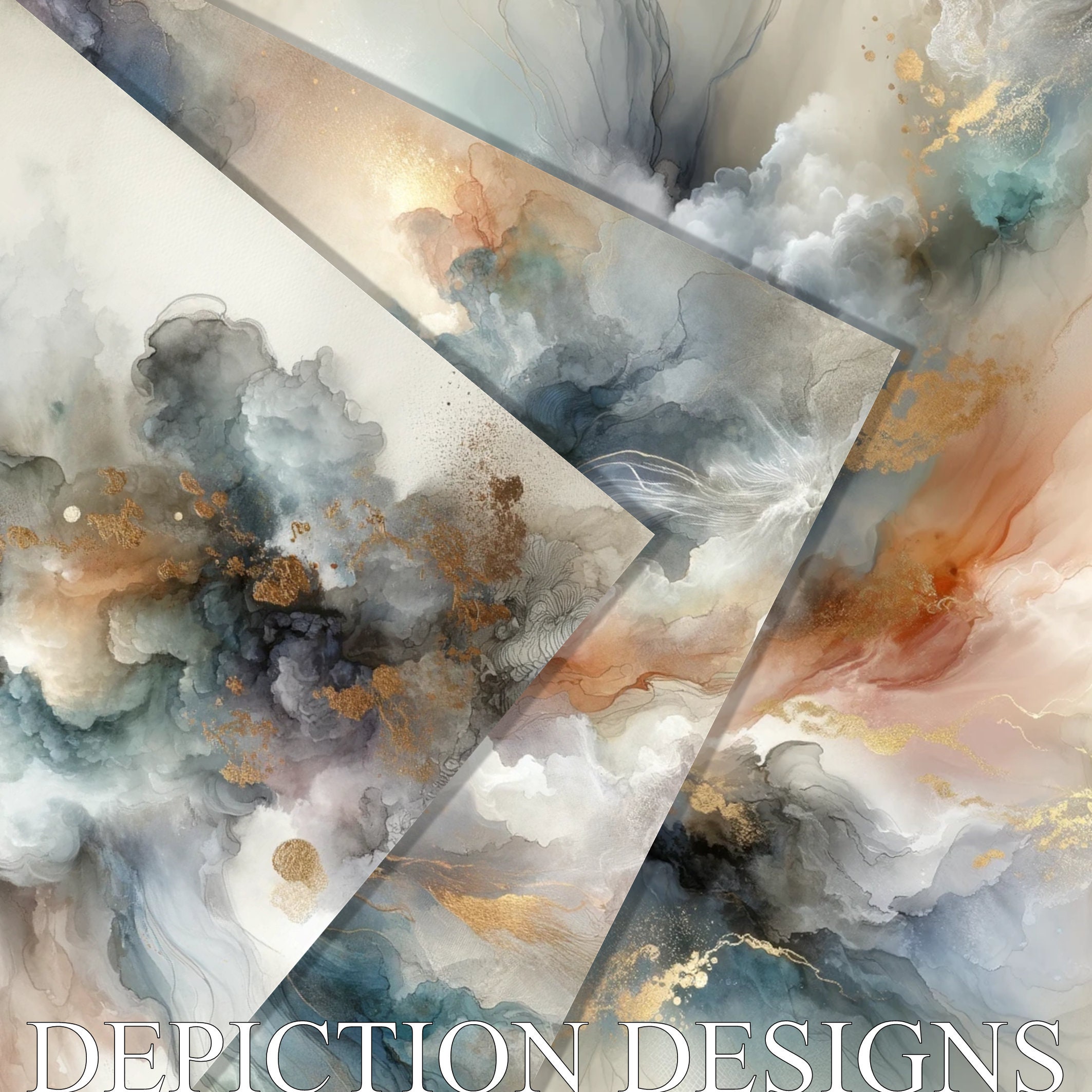 Watercolor and Gold Digital Papers Abstract Gold Foil Watercolor ...