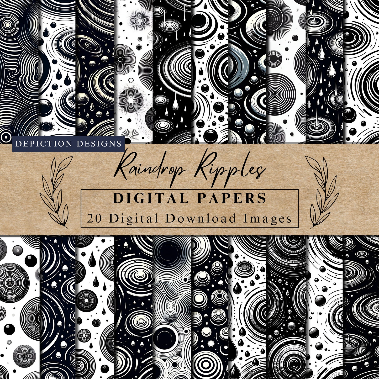 Raindrop Ripples Digital Papers Collection 1, Instant Download ...
