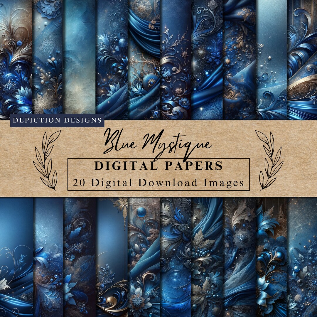 Mystical Blue Digital Papers Baroque Style Blue Themed Paper Luxury ...