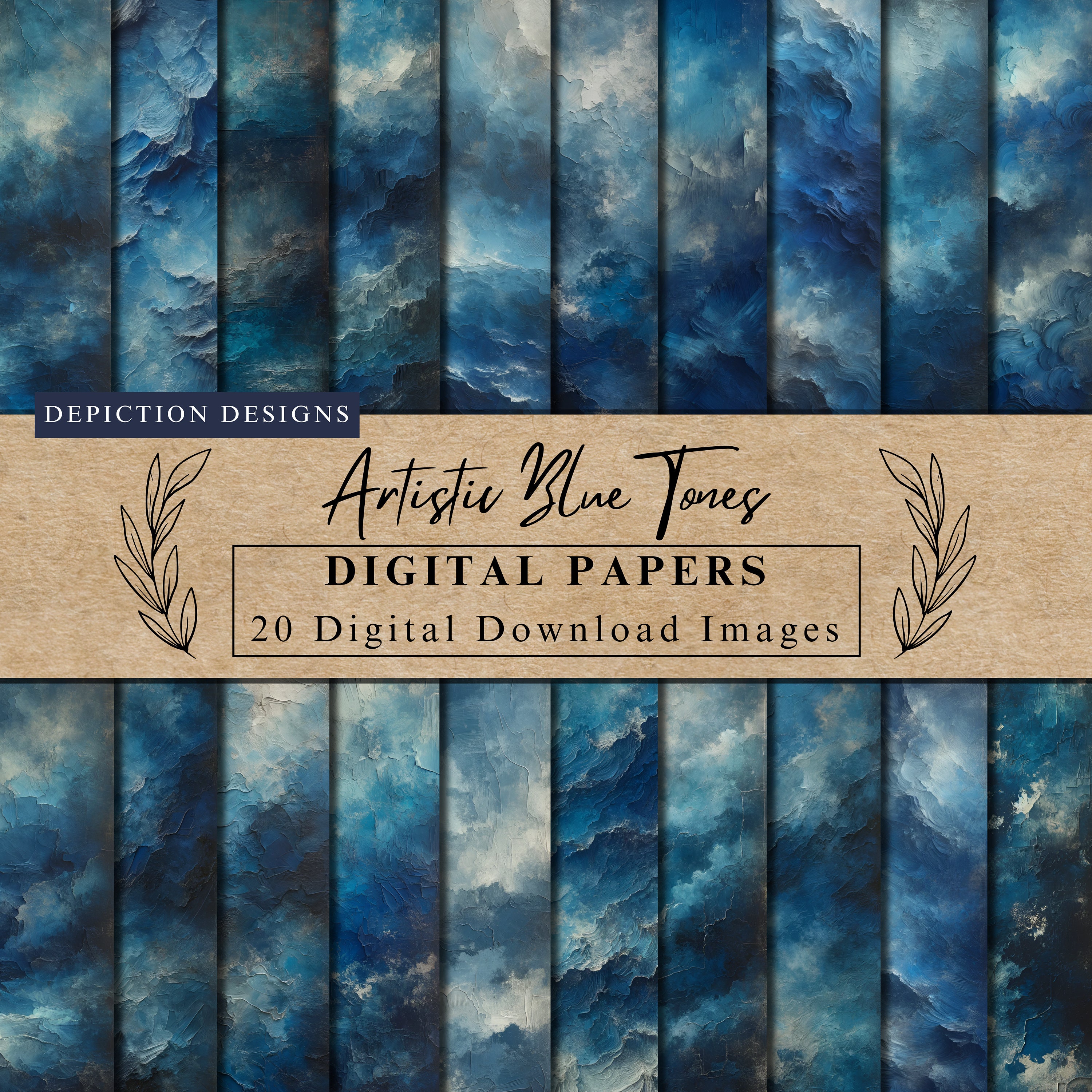 Artistic Blue Tones Digital Papers Dark Blue Painted Textures Creative ...