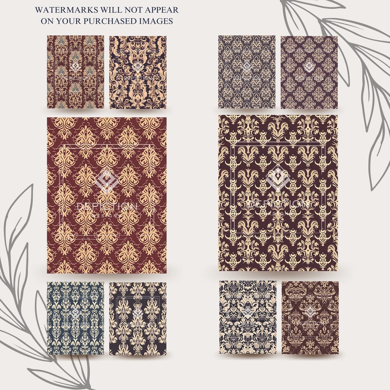 Elegant Damask Digital Papers Collection 1, Instant Download, Printable ...