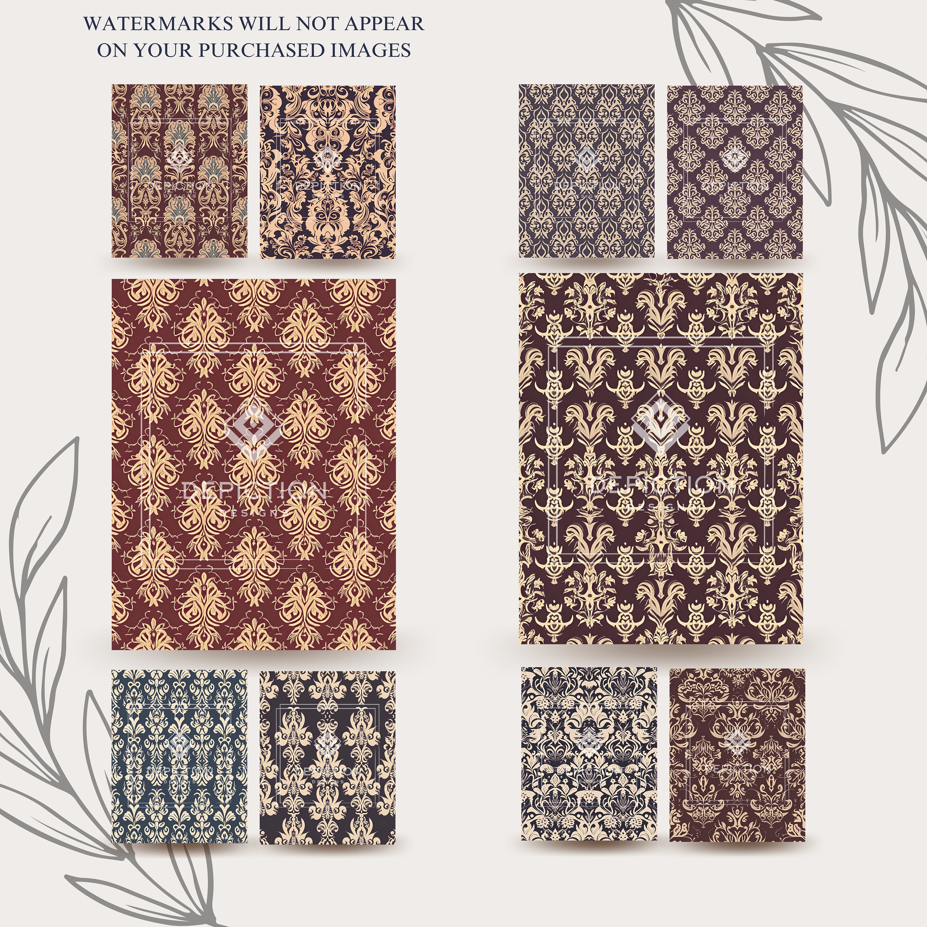 Elegant Damask Digital Papers Collection 1, Instant Download, Printable ...