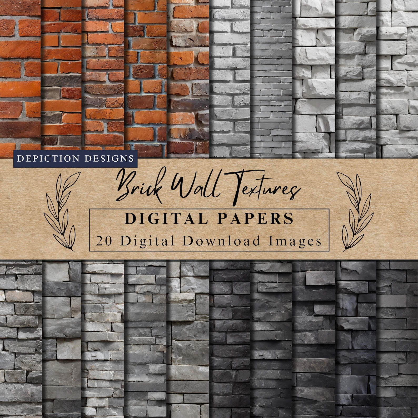 Realistic Brick Wall Textures Digital Papers Grunge Stone Wall ...