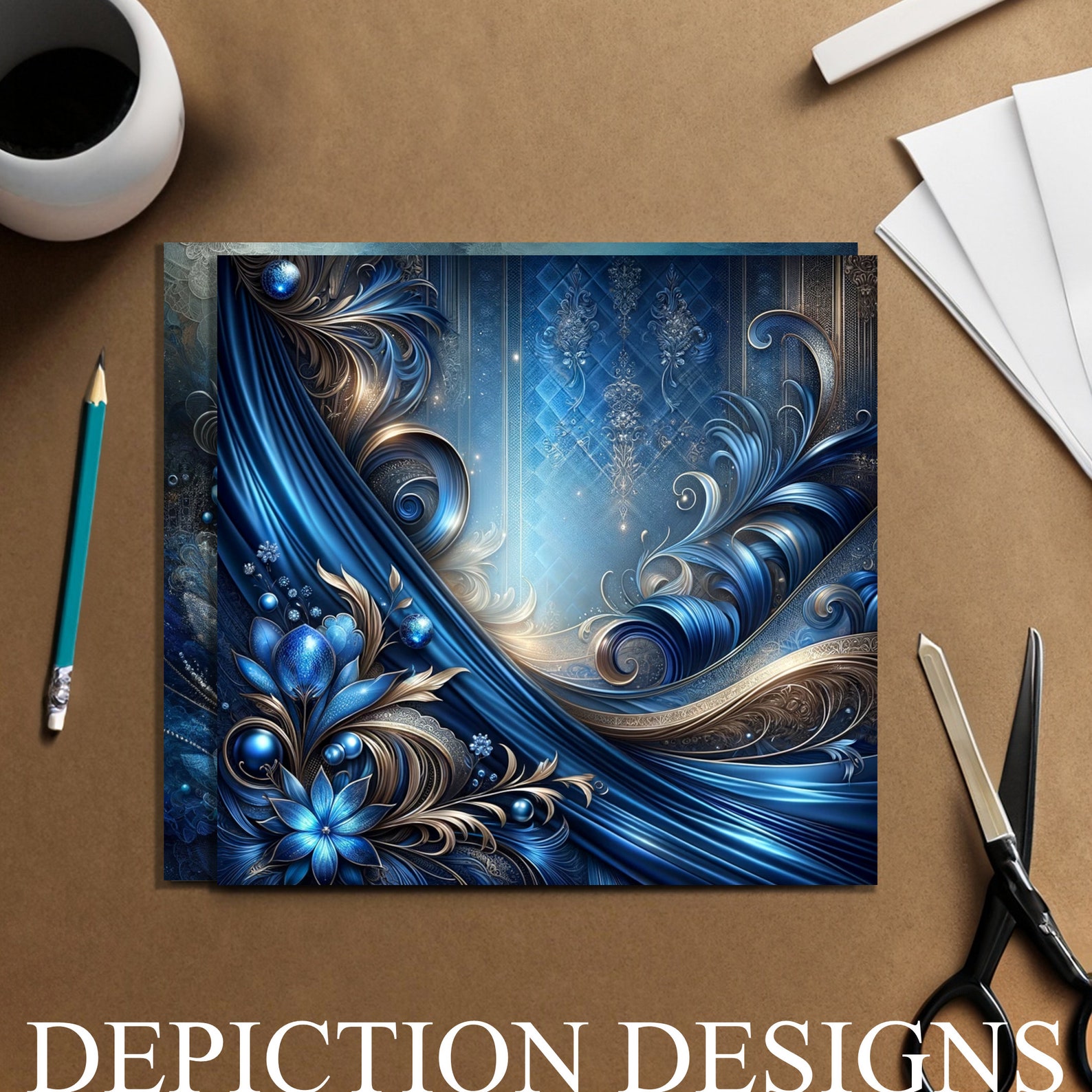 Mystical Blue Digital Papers Baroque Style Blue Themed Paper Luxury ...