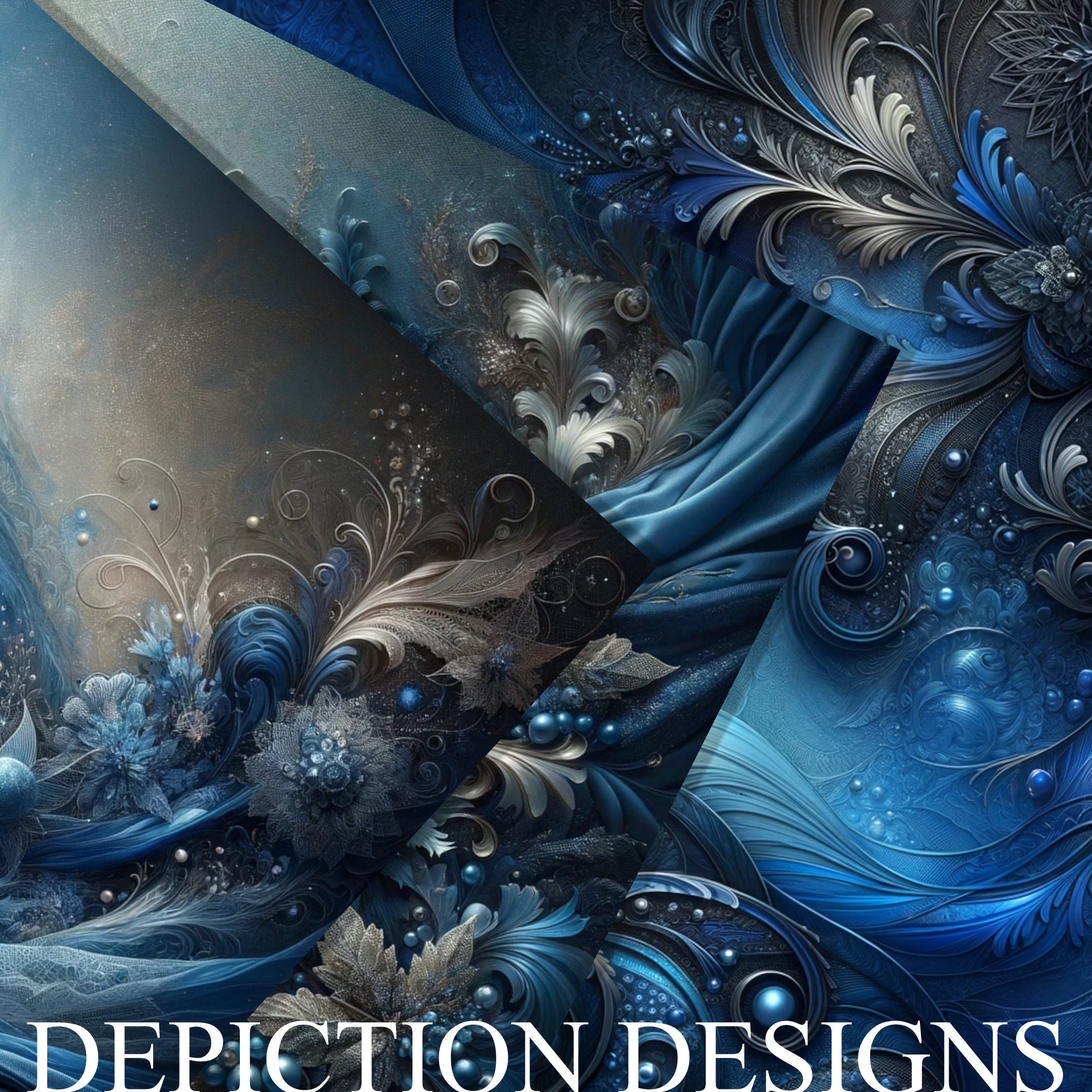 Mystical Blue Digital Papers Baroque Style Blue Themed Paper Luxury ...