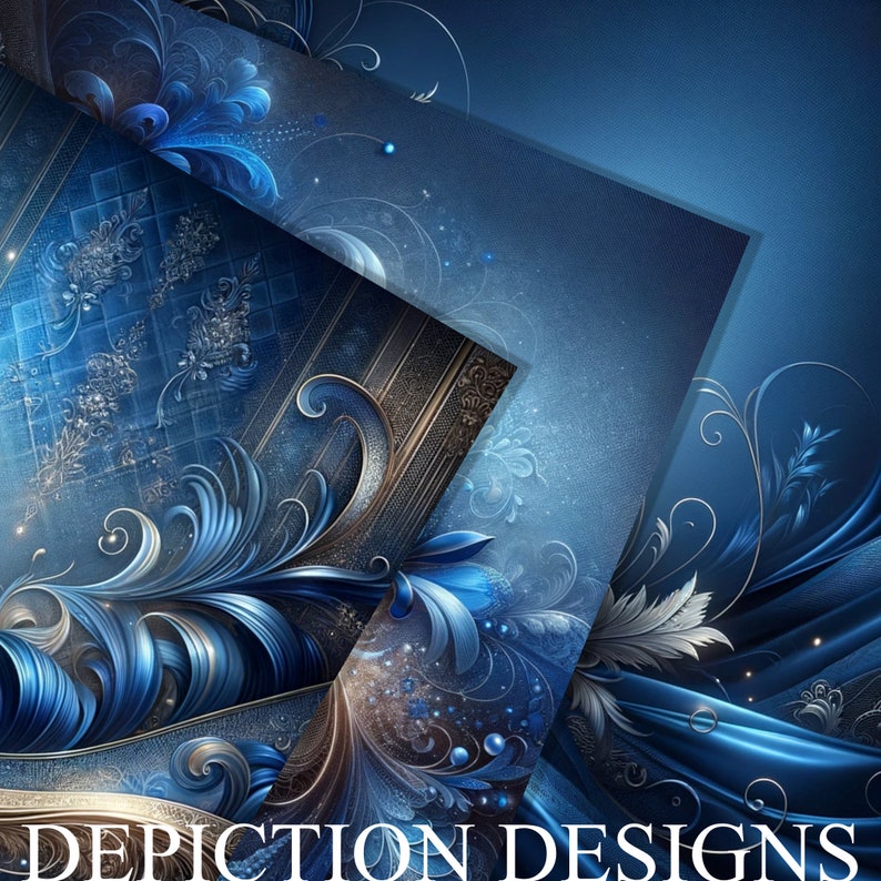 Mystical Blue Digital Papers Baroque Style Blue Themed Paper Luxury ...