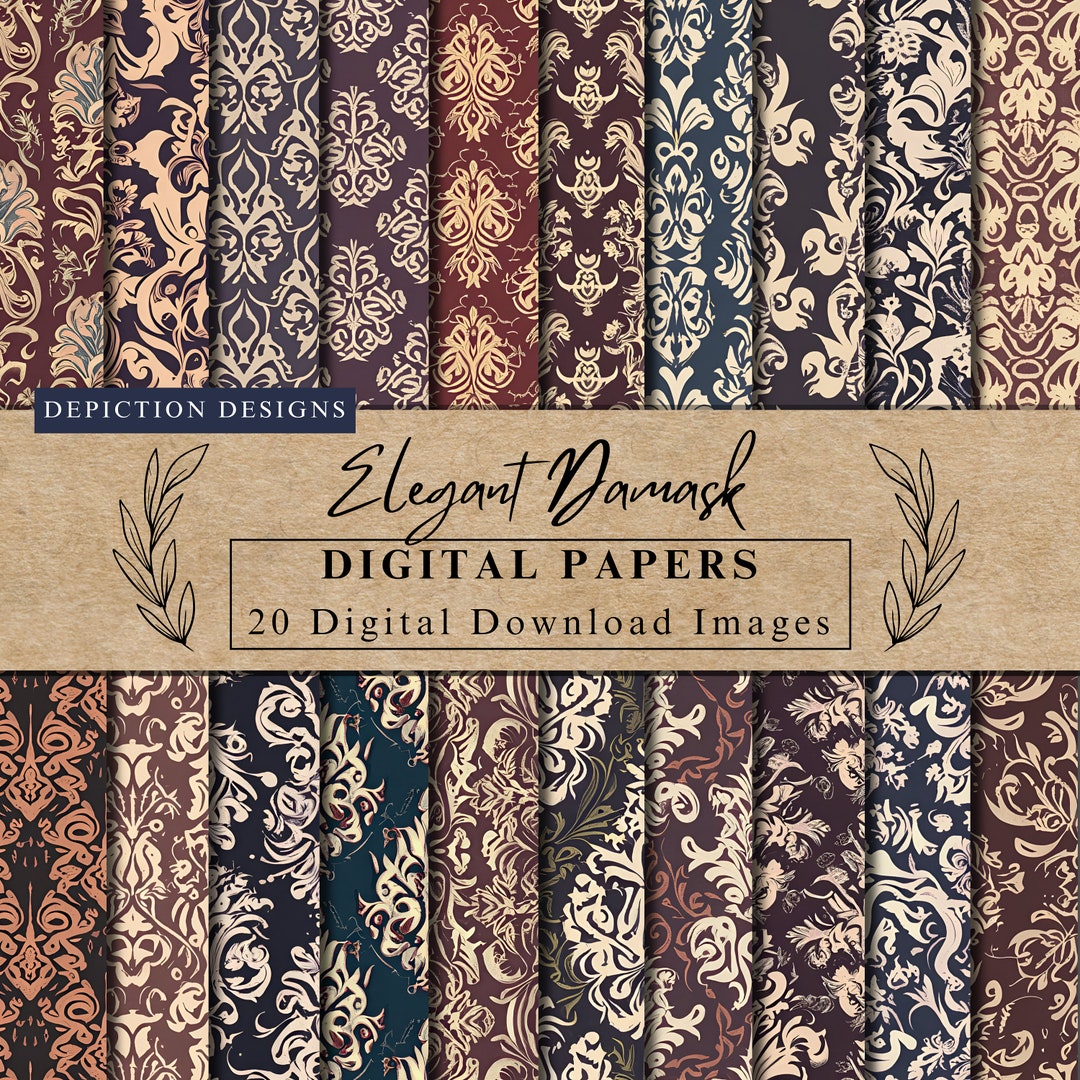 Elegant Damask Digital Papers Collection 1, Instant Download, Printable ...