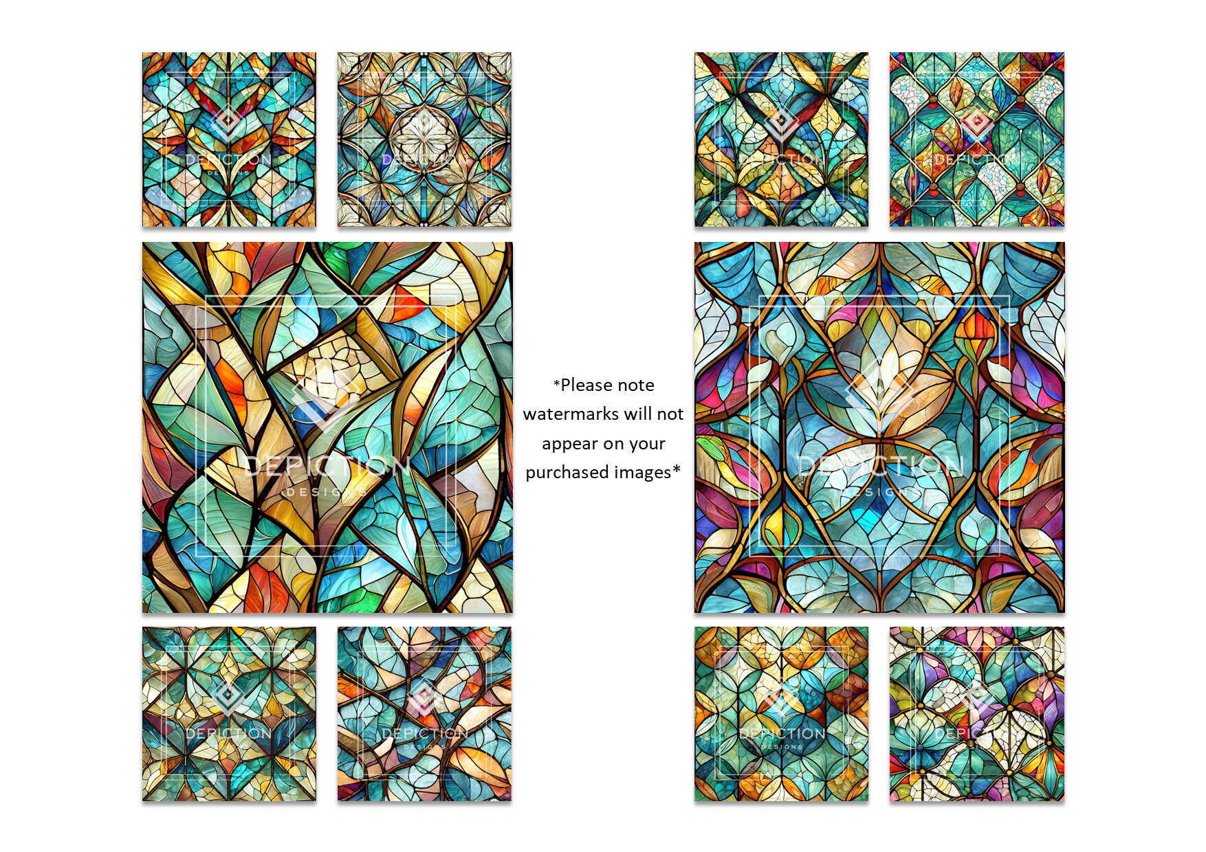 Tiffany Style Stained Glass Digital Papers Collection 1, Instant ...