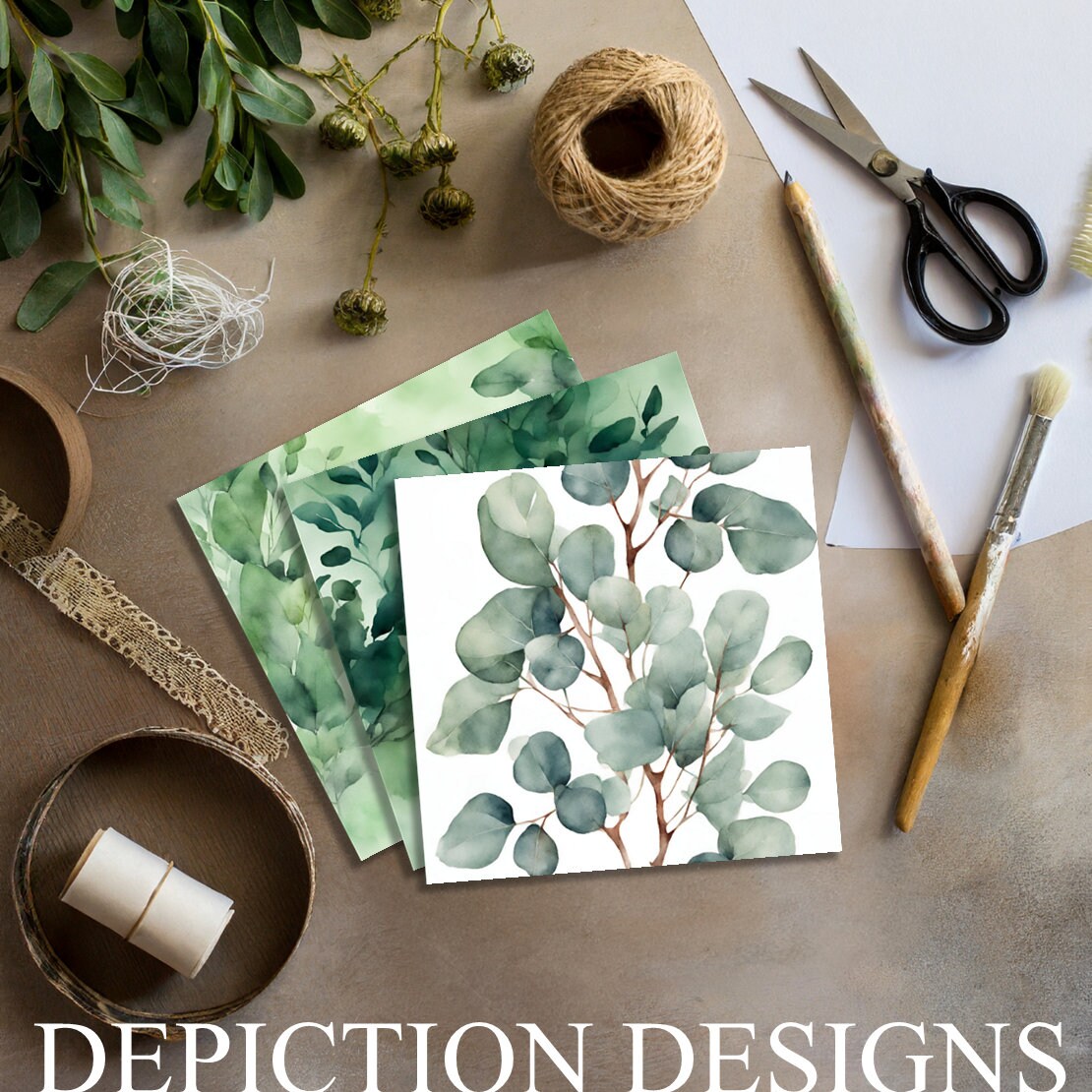 Eucalyptus Leaves Digital Papers Watercolor Leaves Scrapbook Paper ...