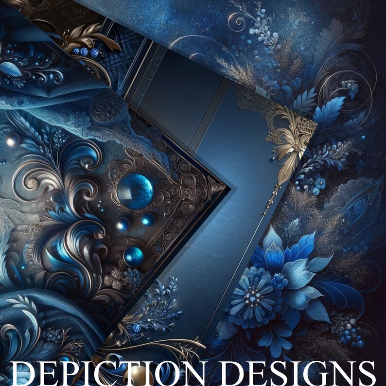 Mystical Blue Digital Papers Baroque Style Blue Themed Paper Luxury ...
