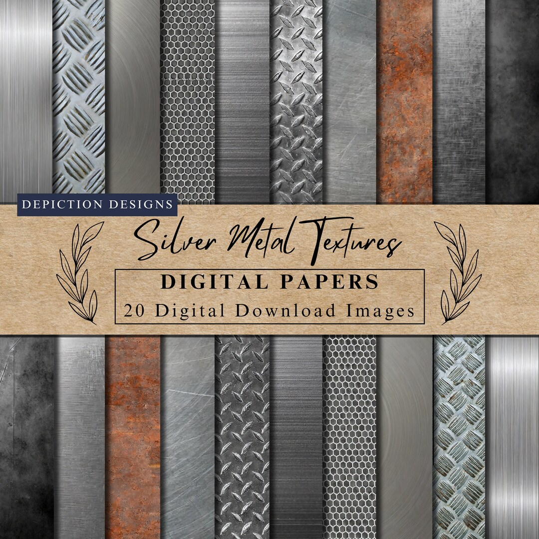 Silver Metal Textures Digital Papers Collection 1, Instant Download ...