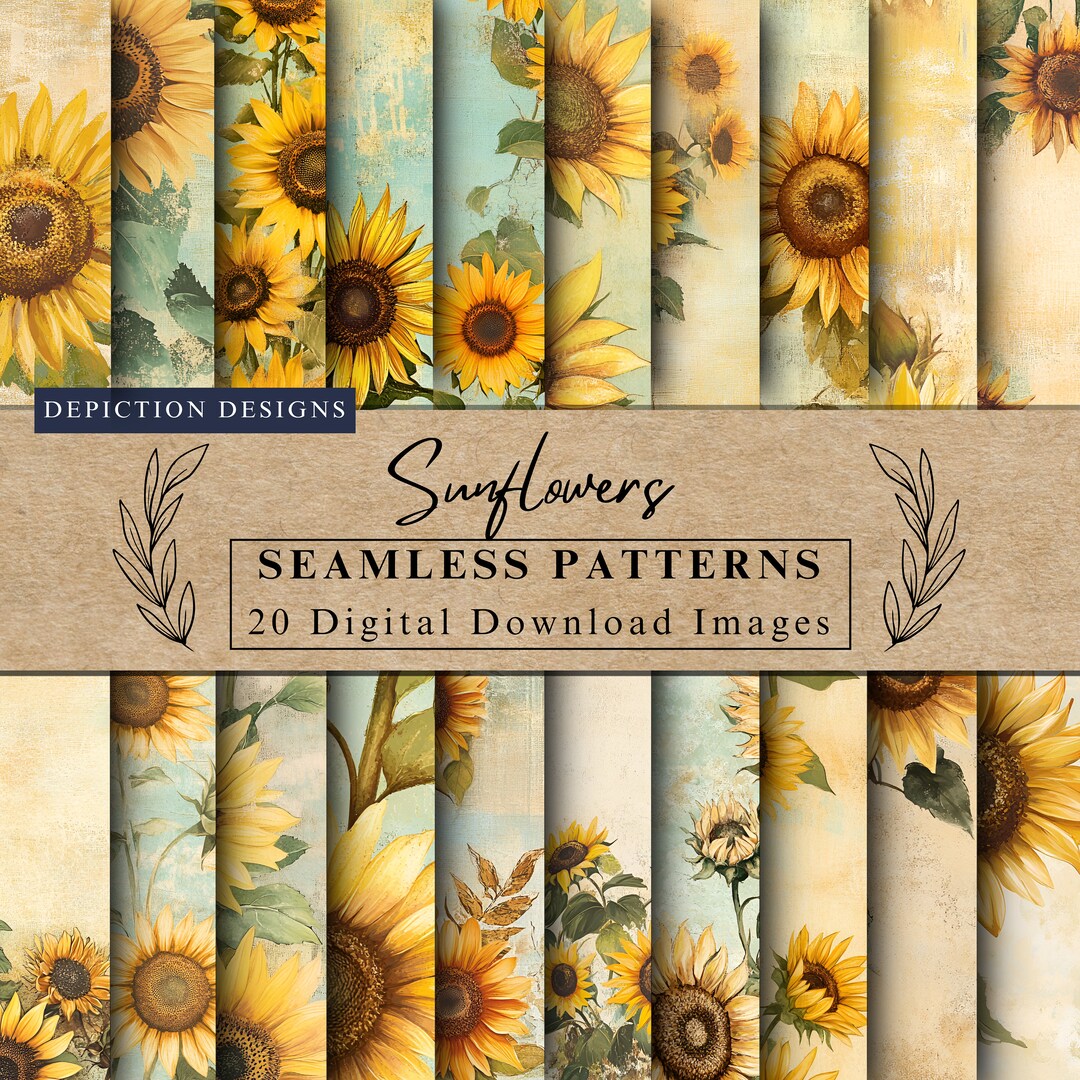 Sunflower Seamless Pattern Craft Project Vintage Sunflower Printable ...