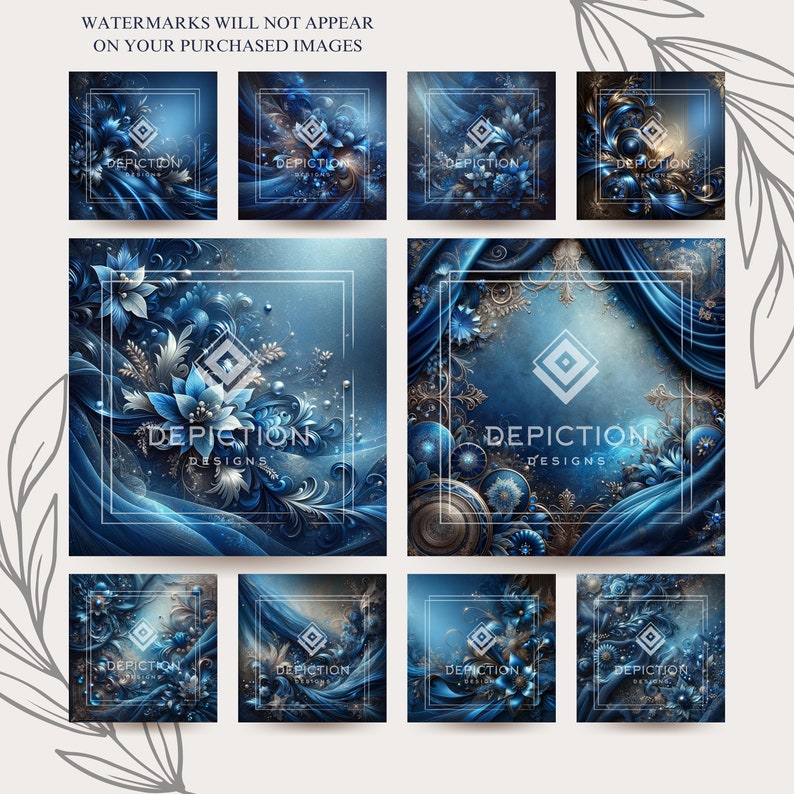 Mystical Blue Digital Papers Baroque Style Blue Themed Paper Luxury ...